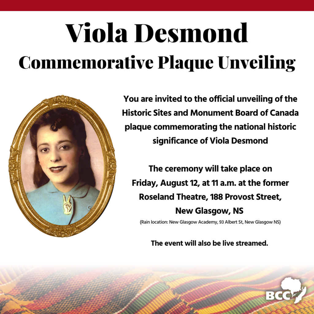 Viola Desmond Commemorative plaque unveiling August 12, 2022 – Black ...
